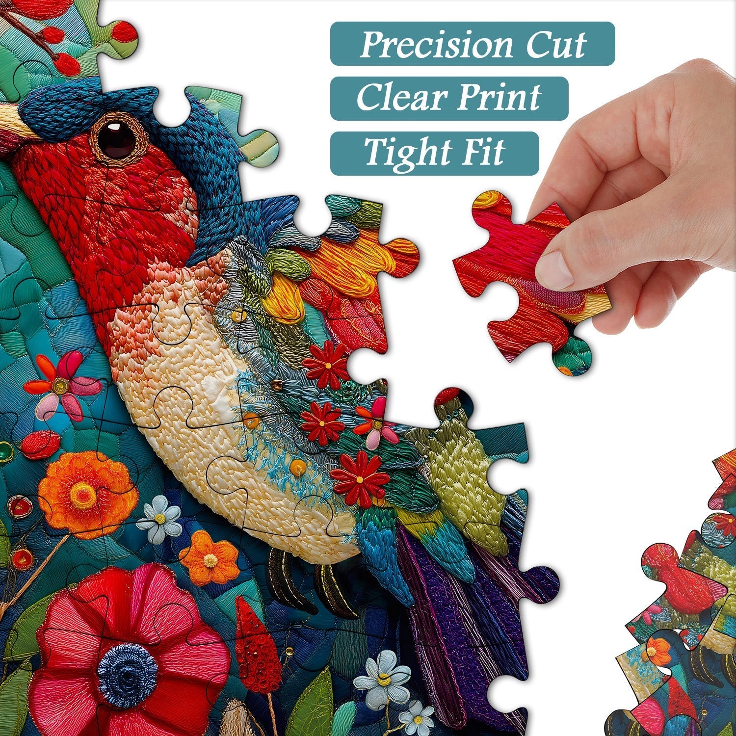 Patchwork Hummingbird Wooden Jigsaw Puzzle 1000 Pieces – Puzzloom